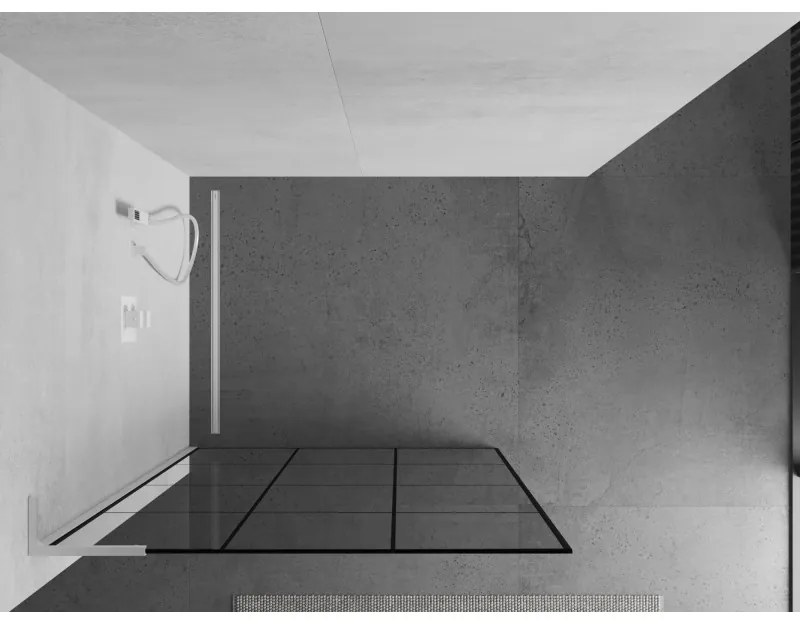 Mexen Kioto L, sprchová zástěna Walk-In 100 x 200 cm, 8mm čiré sklo černý vzor, bílý profil, 800-100-103-20-77