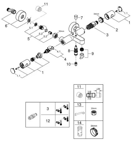 GROHE 34766000 -Termostat. vanová baterie GROHTHERM 800 COSMOPOLITAN DN 15 chrom