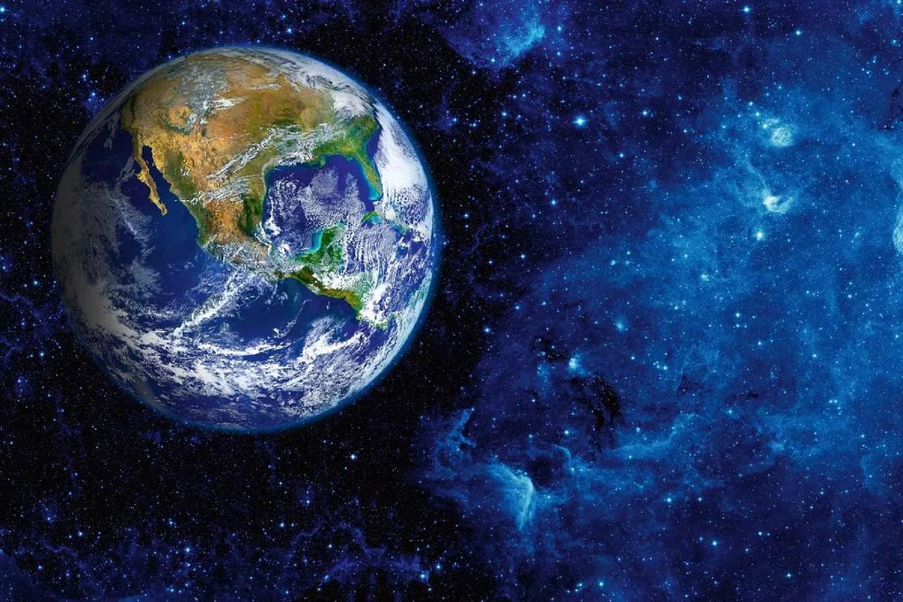 DIMEX | Samolepicí vliesová fototapeta na zeď Země z vesmíru MA-5-2236 | 375 x 250 cm | zelená, modrá, bílá