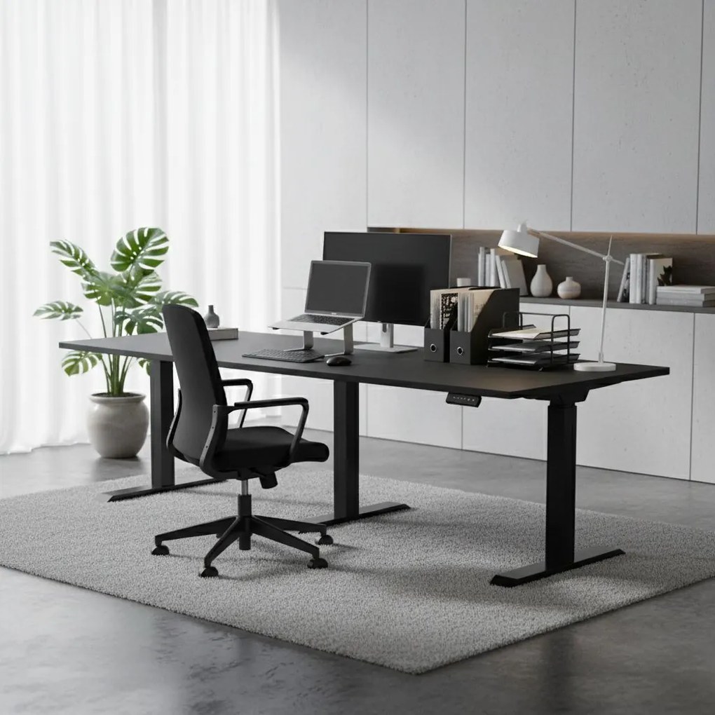 Výškově nastavitelný stůl OfficeTech Long, 240 x 80 cm, černá podnož, černá