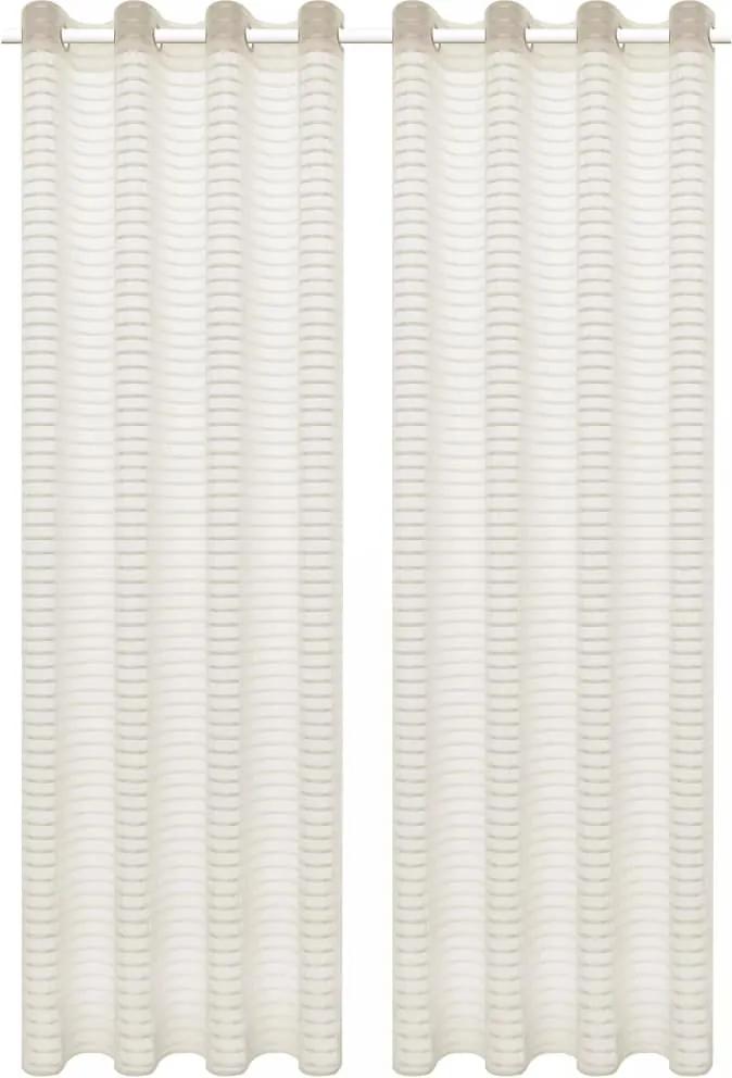 Tkané pruhované průsvitné závěsy - 2 ks - krémové | 140x225 cm | BIANO