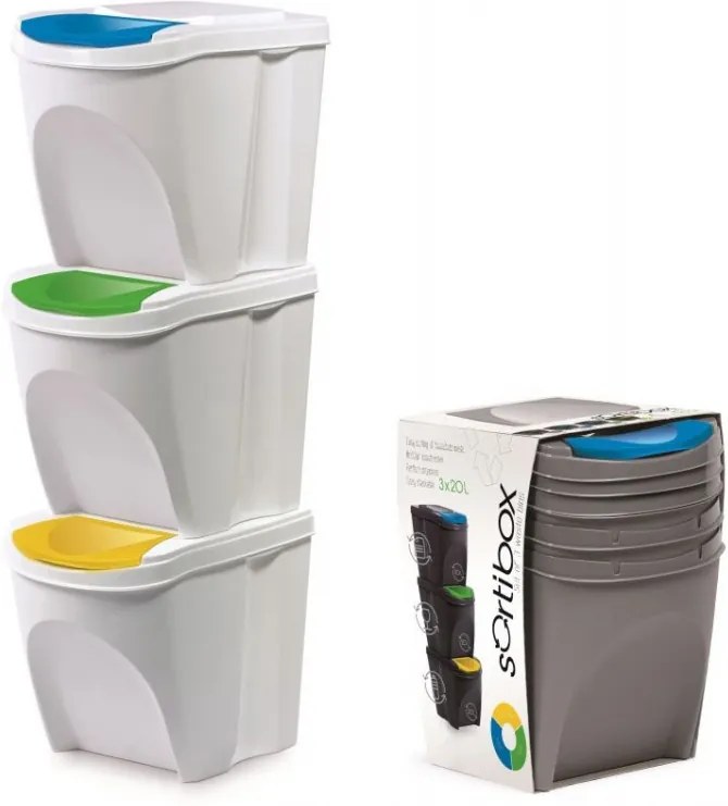 Prosperplast koš na tříděný odpad Sortibox 3 x 20 L - barva bílá IKWB20S3-S449