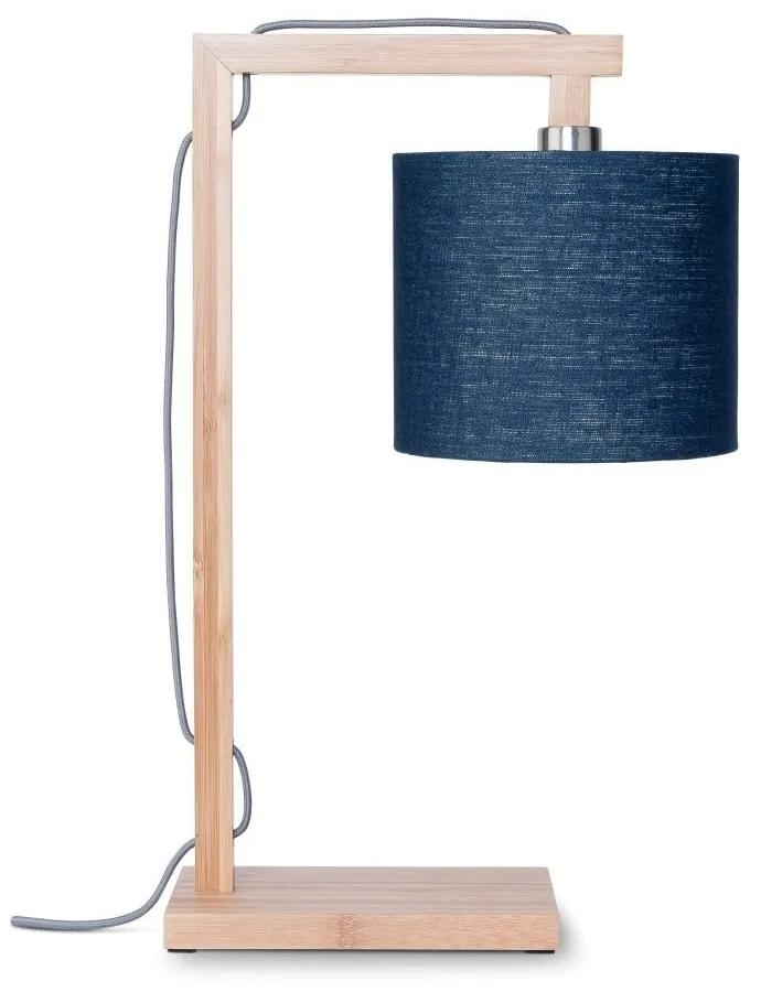 Stolní lampa s modrým stínidlem a konstrukcí z bambusu Good&Mojo Himalaya