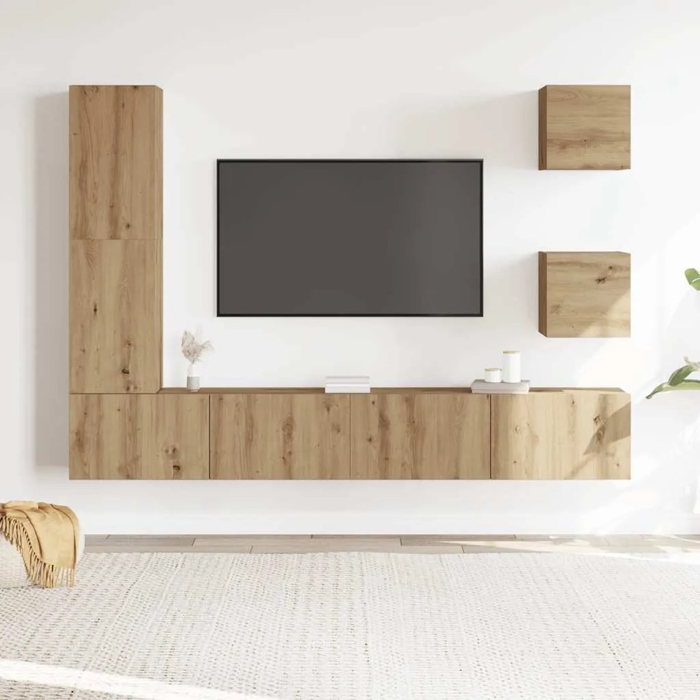 Sada 5 Kusů Nástěnné Tv Skříňka Dub Artisan Kompozitní Dřevo