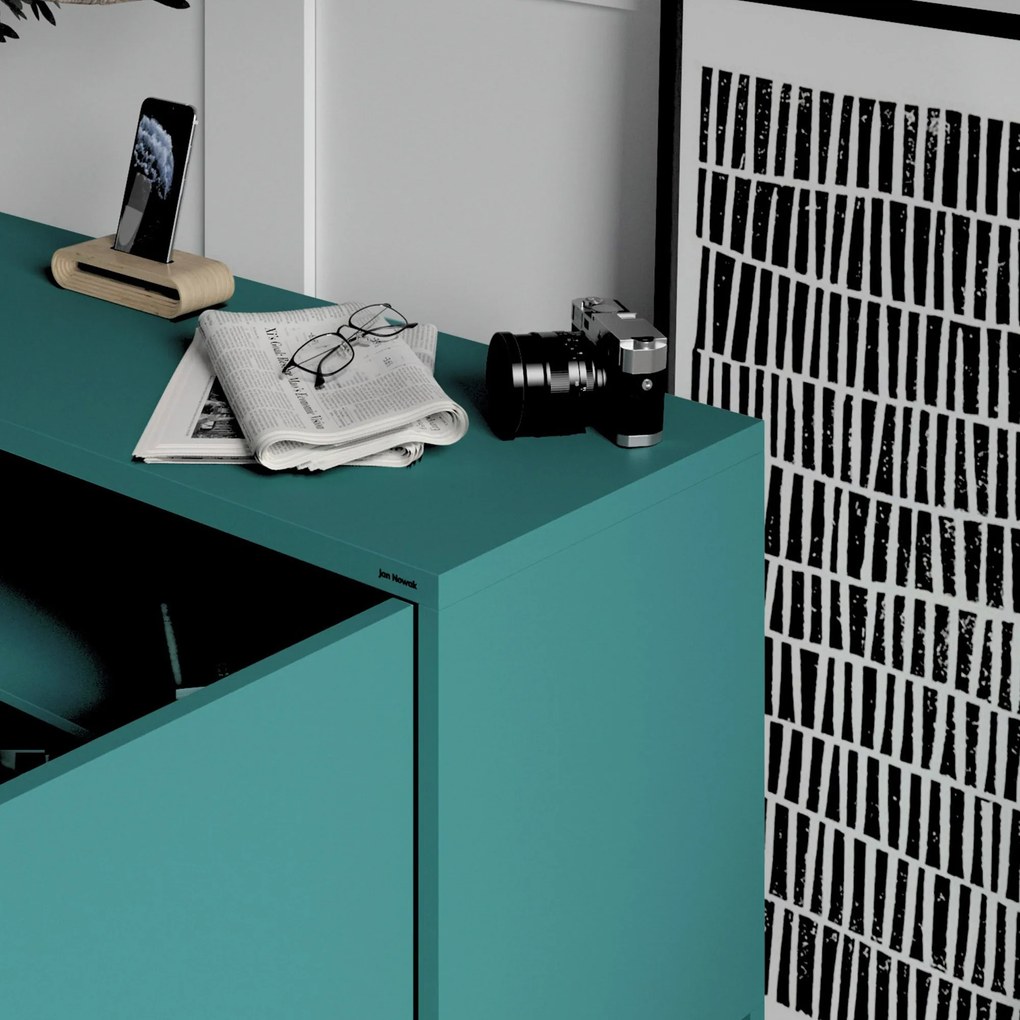 TV stolek kovový na nožkách, mořská modrá, 1150x595x400 mm: ROSA Modern