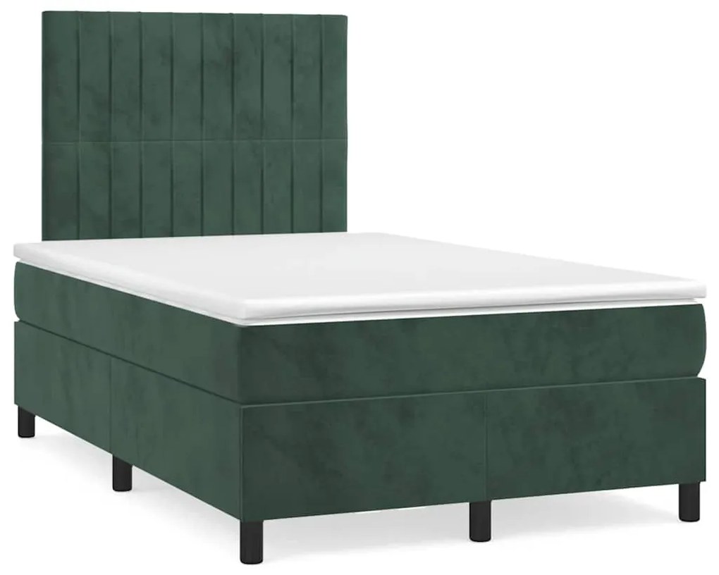 Box spring postel s matrací a LED tmavě zelená 120x190 cm samet 3270326