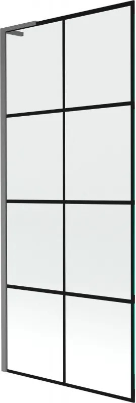 Mexen Next L, 1-křídlová vanová zástěna 80 x 150 cm, 6mm čiré sklo-černý vzor, ​​grafitový profil, 895-080-000-03-77-66