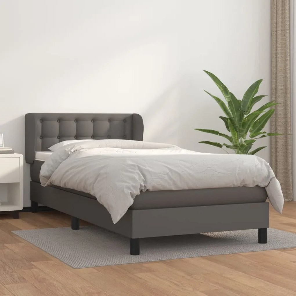 Box spring postel s matrací šedá 100x200 cm umělá kůže