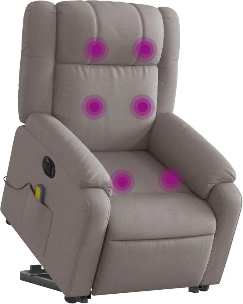 Elektrické zvedací masážní polohovací křeslo taupe textil 3205246
