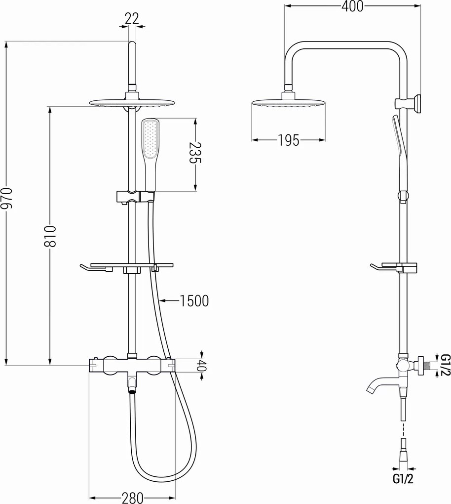 Mexen - KT49 sprchový set s termostatickou vanovou baterií Kai, černá-zlatá, 779004993-75