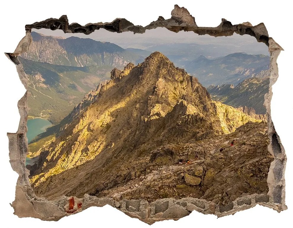 Wallmuralia Díra 3D ve zdi nálepka Morské oko Tatry 95x64 cm