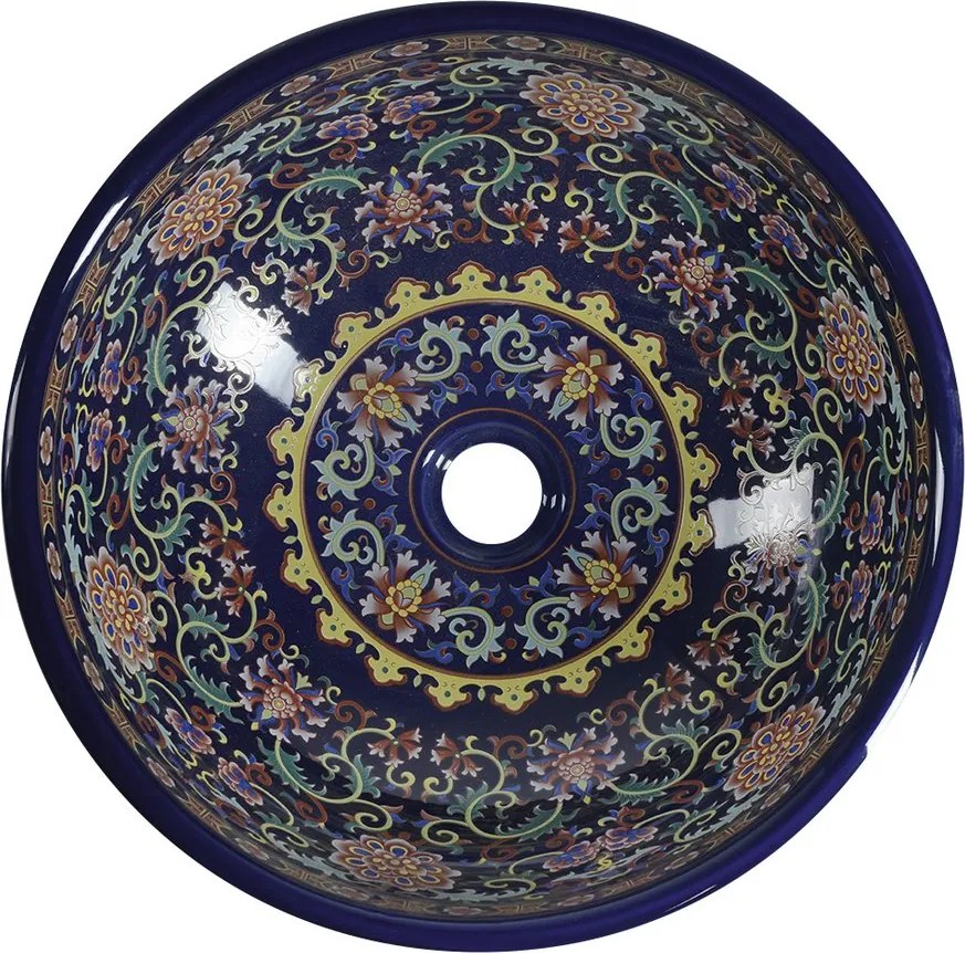 Sapho Sapho, PRIORI keramické umyvadlo, průměr 41 cm, 15 cm, fialová s ornamenty, PI022