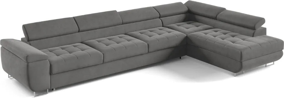 Rohová rozkládací sedací souprava do L AURORA, 331 cm, s úložným prostorem Roh pohovky: Levý roh, Barva látky Kronos: Šedá (Kronos 15)