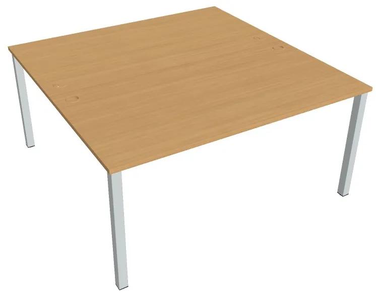 Dvojstůl pracovní rovný 160×160 cm - Hobis Uni USD 1600 Dekor stolové desky: buk, Barva nohou: Stříbrná