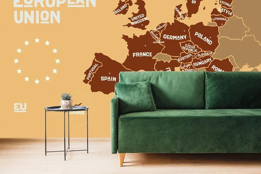 Samolepící tapeta hnědá mapa s názvy zemí EU - 450x300 cm