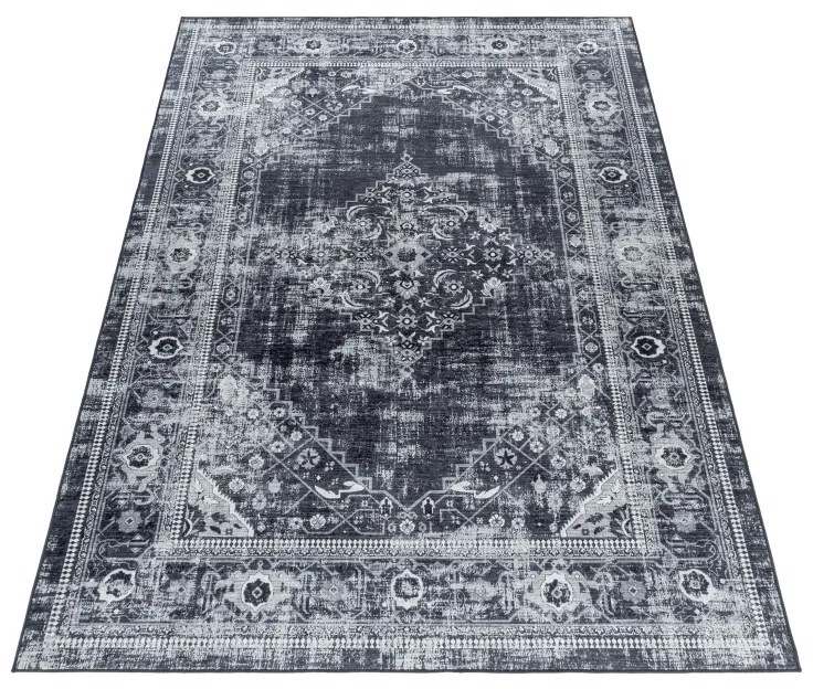 Ayyildiz, Kusový koberec Fiesta 4301 black, 80x250, černobílá, chodba / předsíň