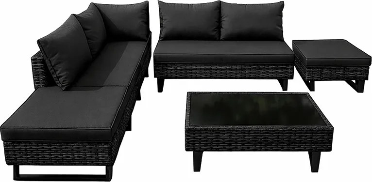 Velaco Ratanový zahradní nábytek Lime, 5 osob, černý