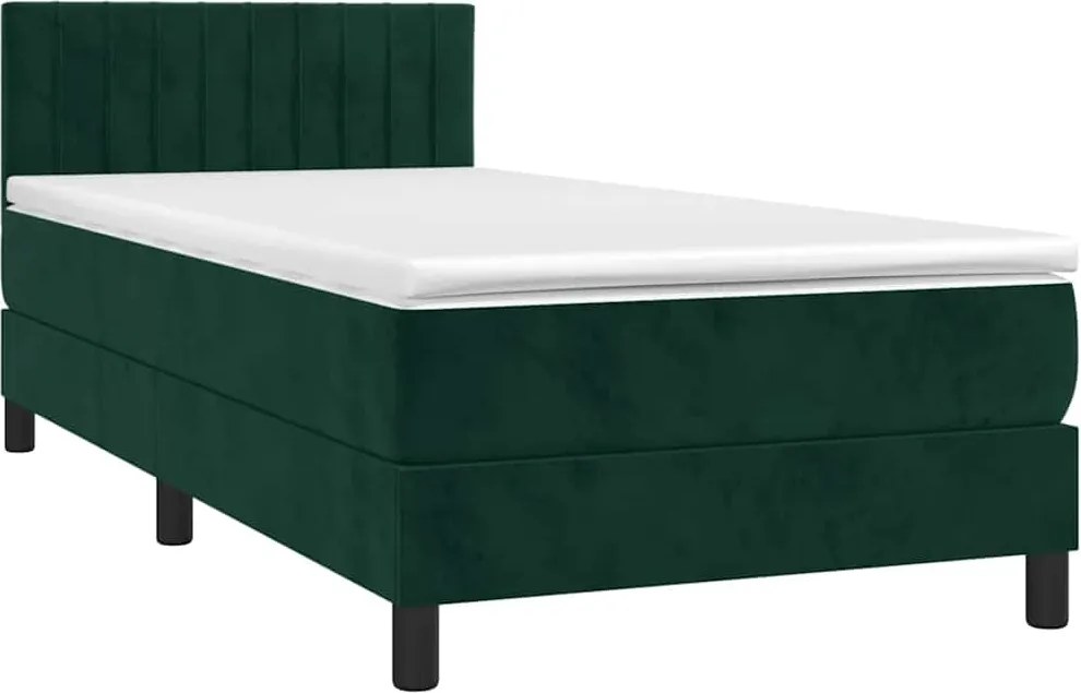 Box spring postel s matrací a LED tmavě zelená 90x190 cm samet 3134498