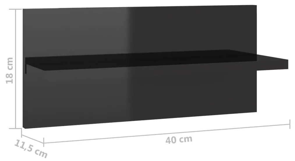 Nástěnné police 2 ks černé s vysokým leskem 40 x 11,5 x 18 cm - Default Title