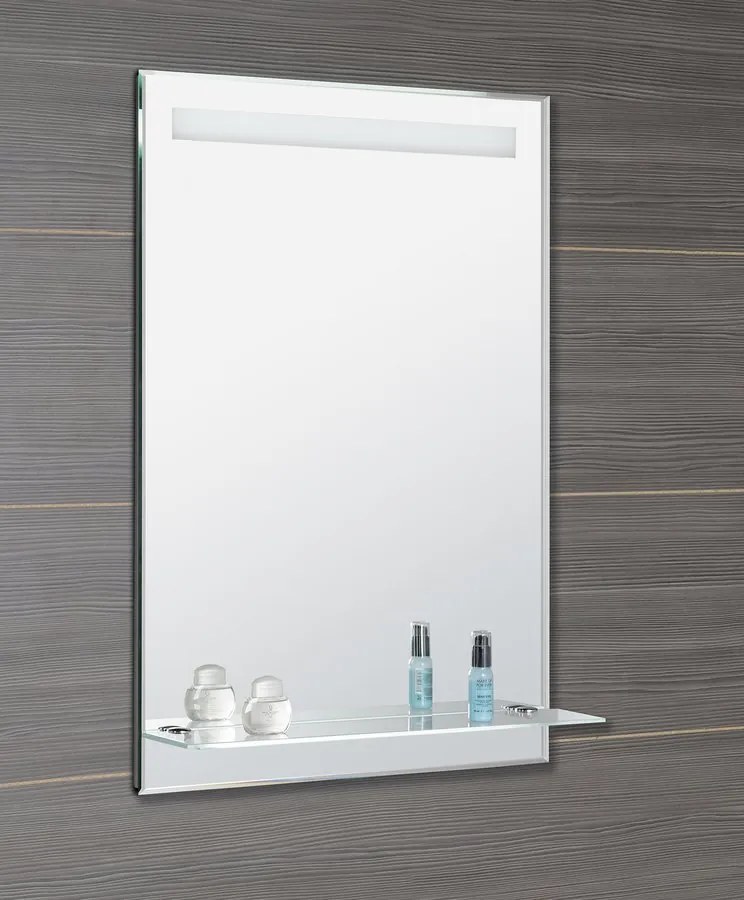 Aqualine, LED podsvícené zrcadlo 60x80cm, skleněná police, knoflíkový vypínač, ATH53
