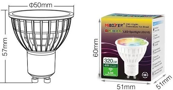 LED Solution Mi-Light MiBoxer RF LED žárovka RGB+CCT 4W GU10