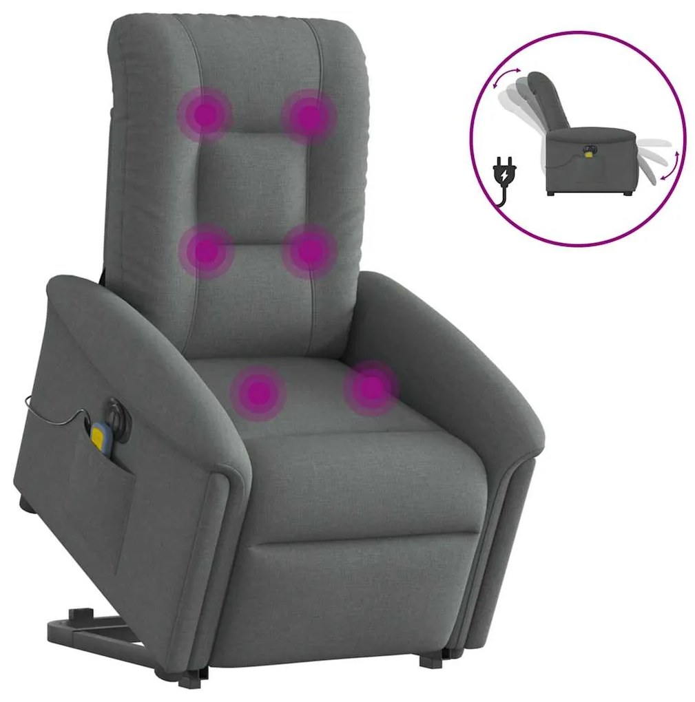 Elektrické zvedací masážní polohovací křeslo tmavě šedé textil 3303285