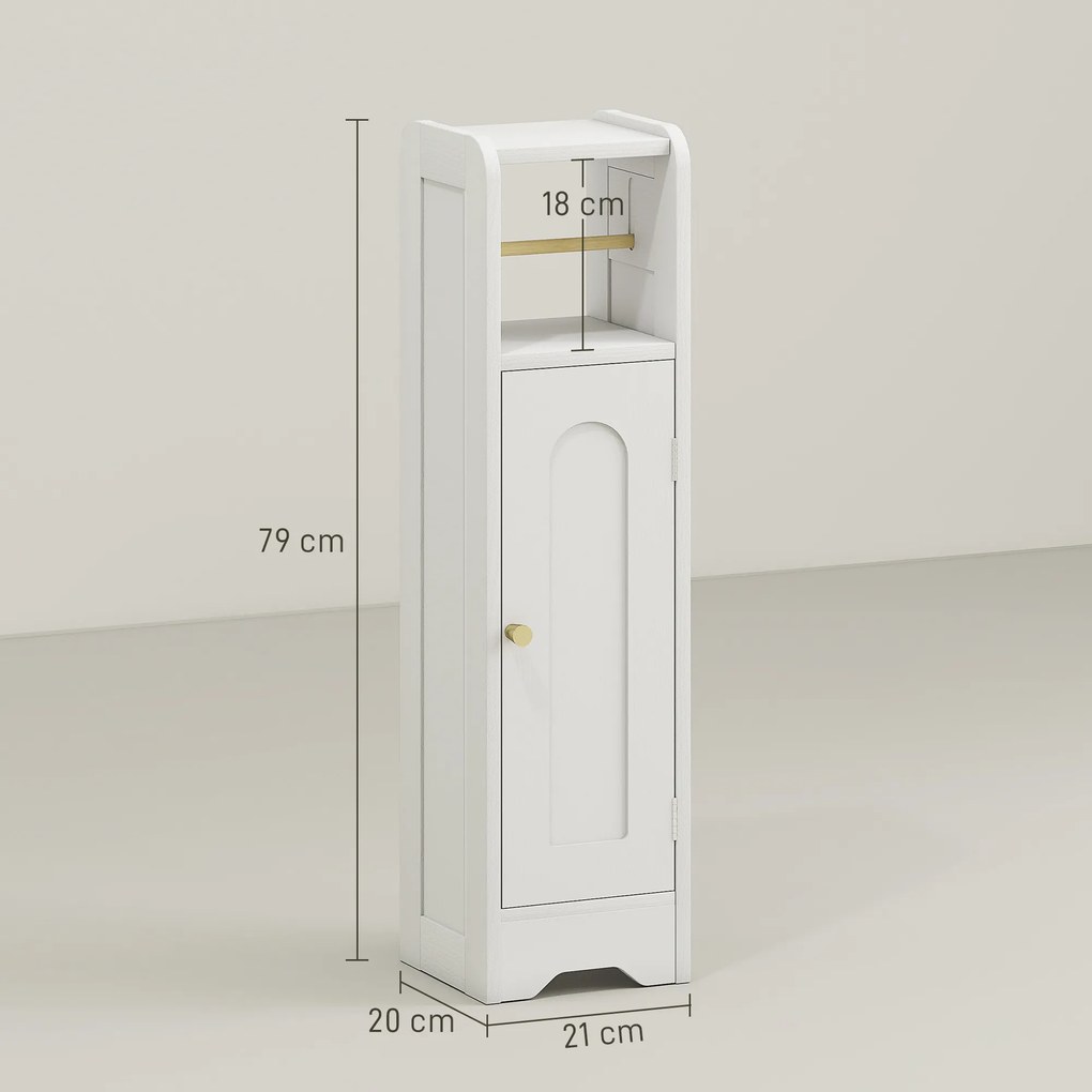 HOMCOM Úzká Koupelnová Skříňka Koupelnový Auxilární Nábytek 21x20x79 cm s Nastavitelnou Policí, Odnímatelným Držitelem Toaletního Papíru a Klenutými …