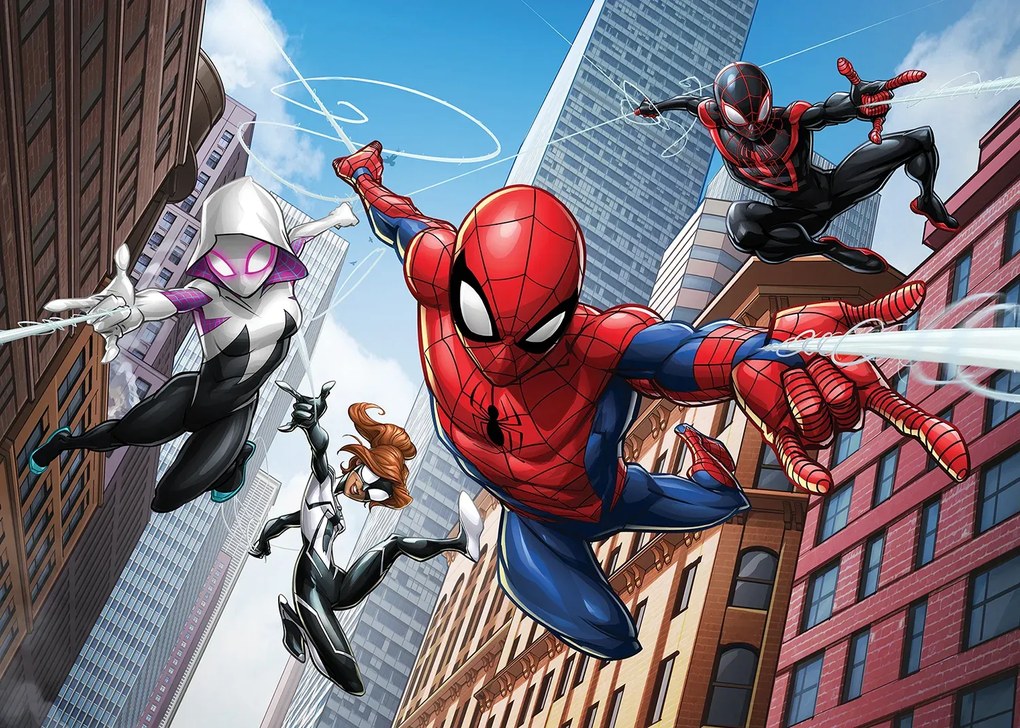 Dětská vliesová fototapeta na zed' Marvel Spider-Man Tým, Disney | 360 x 270 cm | DFTDN 5068