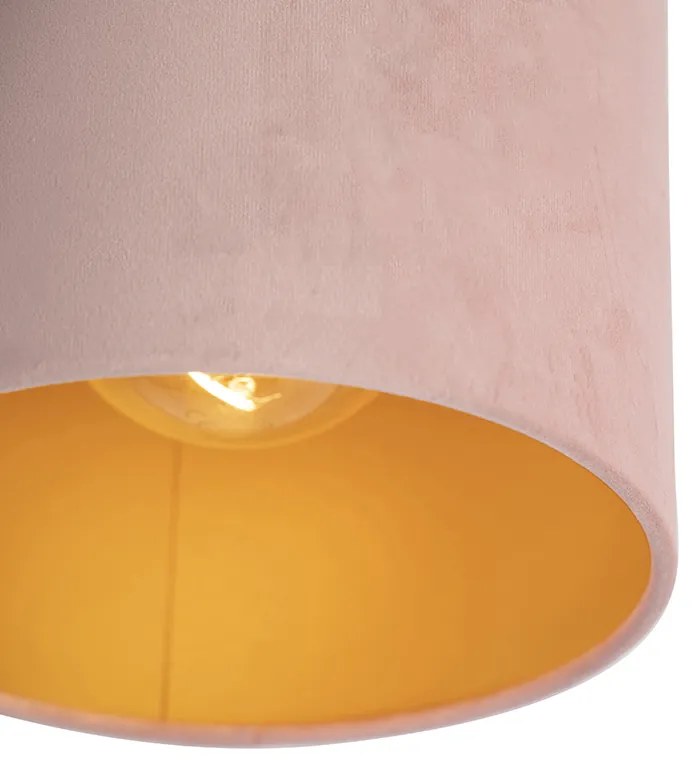 Stropní lampa s velurovým odstínem starorůžová se zlatem 20 cm - černá Combi