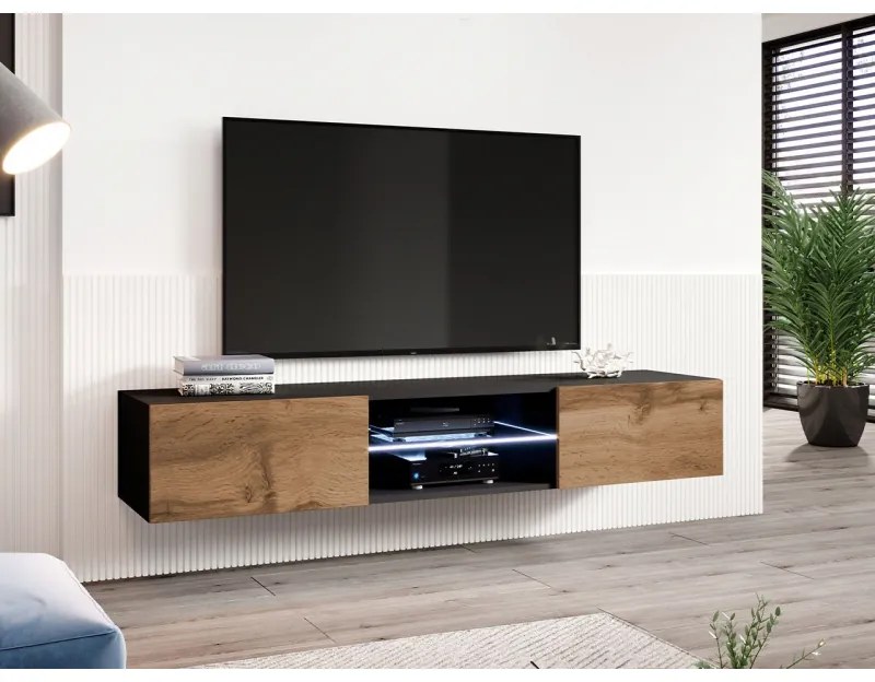 TV stolek Zigo Glass 180, Osvětlení: osvětlení LED - bílé, Barva: šedá / šedá lesk