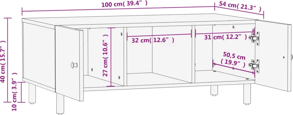 vidaXL Konferenční stolek 100 x 54 x 40 cm masivní mangovník [356903] Barva: Černá
