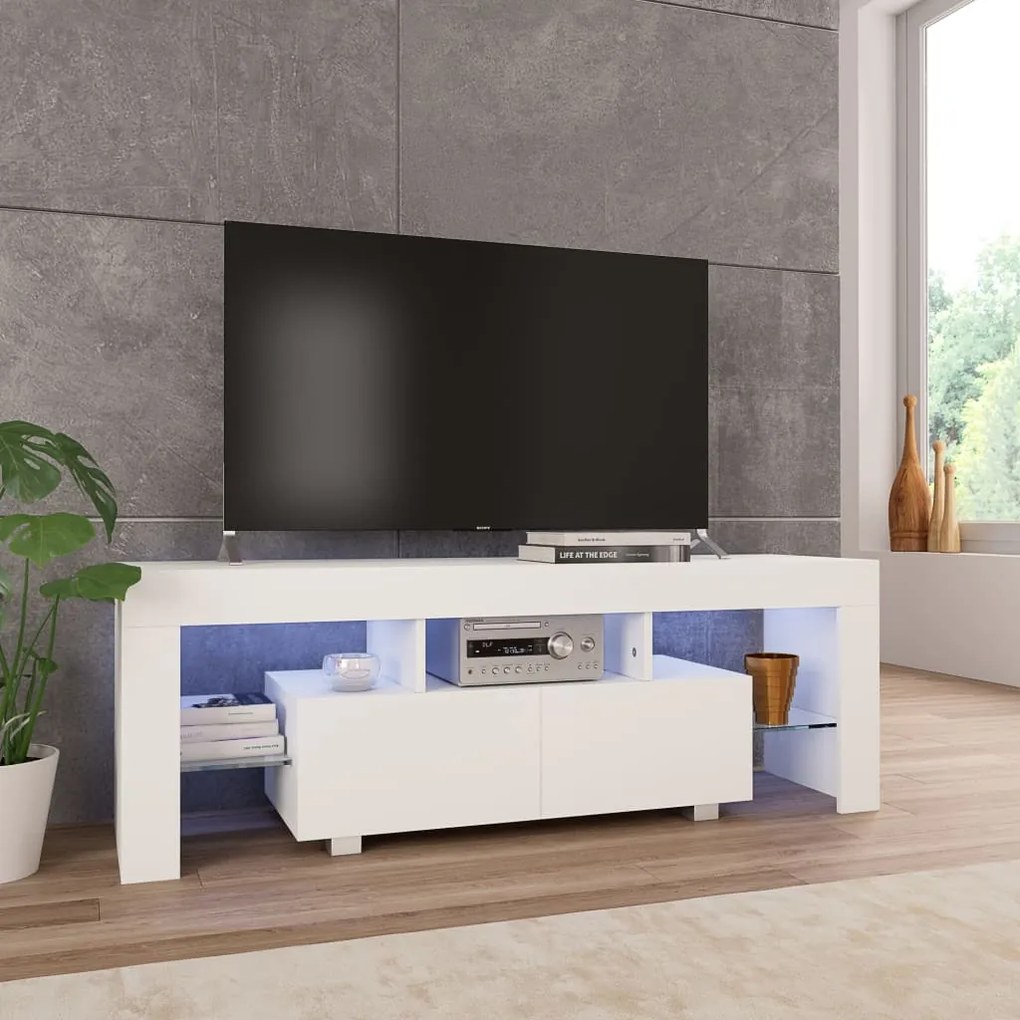 283734 vidaXL TV stolek s LED bílý s vysokým leskem 130 x 35 x 45 cm