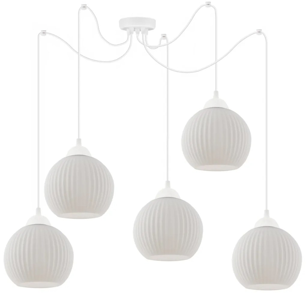 Závěsné svítidlo Riffle Round Spider, 5x bílé skleněné stínítko, w