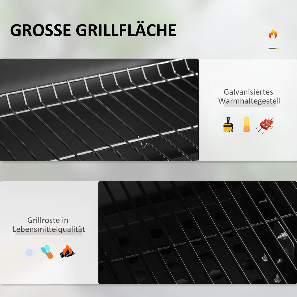 Outsunny grilovací vozík na dřevěné uhlí BBQ stojan na grilování z nerezové oceli černý 113x65x108cm pro zahradu a terasu