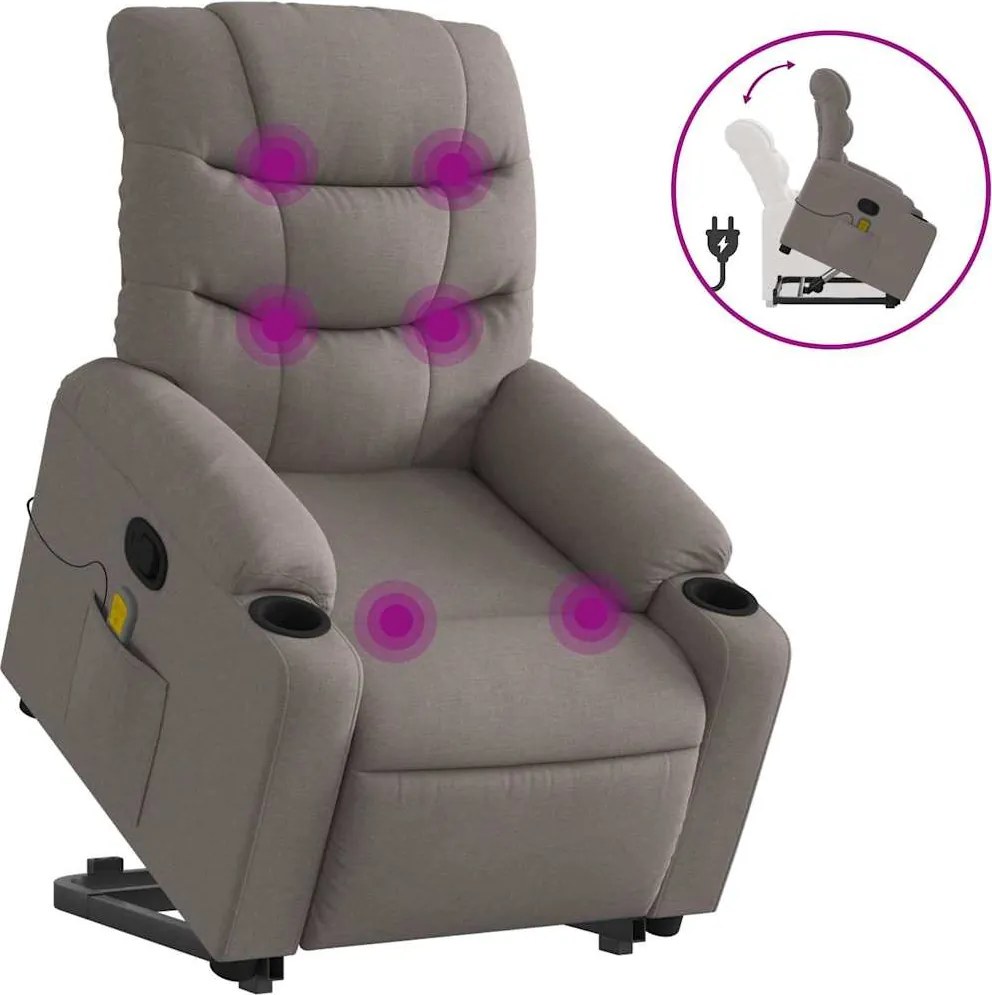 Zvedací masážní polohovací křeslo taupe textil 3206661
