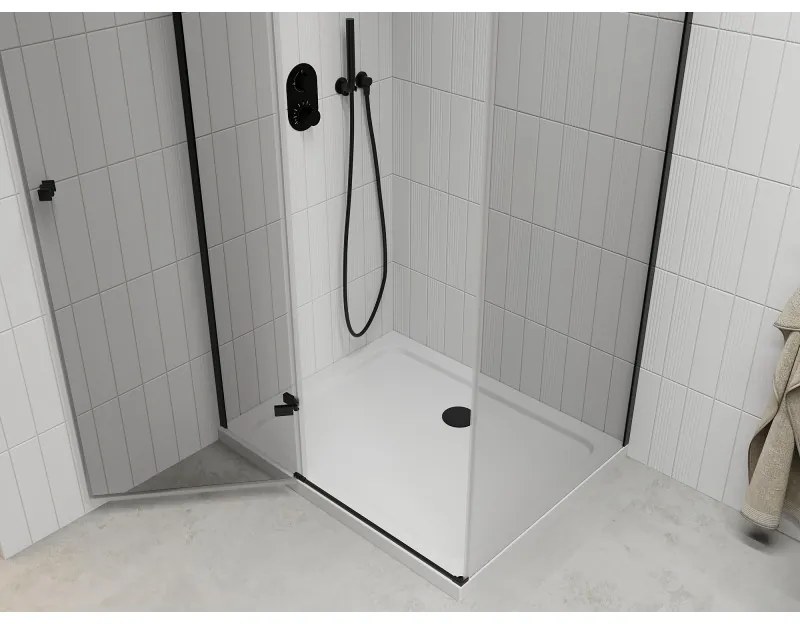 Mexen Roma sprchový kout s otočnými dveřmi 100 x 120 cm, Průhledné, Černá + sprchová vanička Flat, Bílá - 854-100-120-70-00-4010