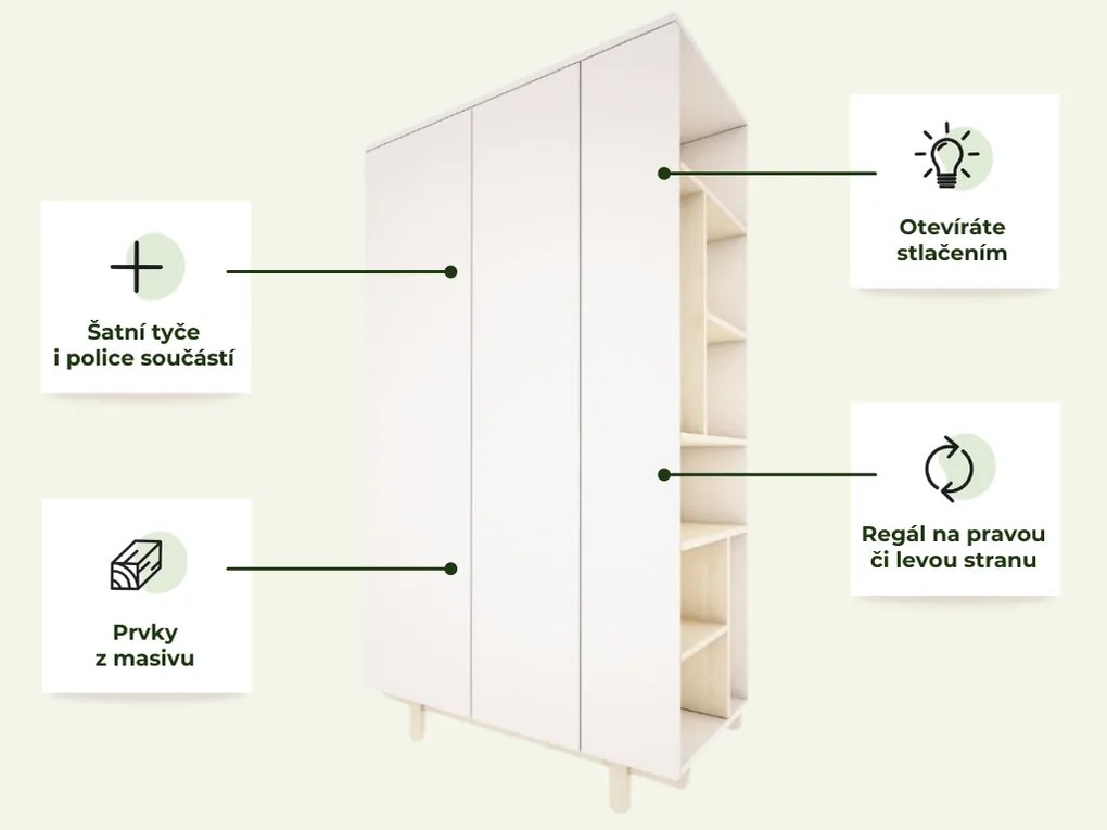 Designová šatní skříň s otevřeným regálem BASIC bílá