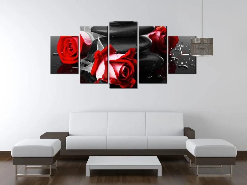 Gario Obraz s hodinami Roses and spa - 5 dílný Rozměry: 150 x 105 cm