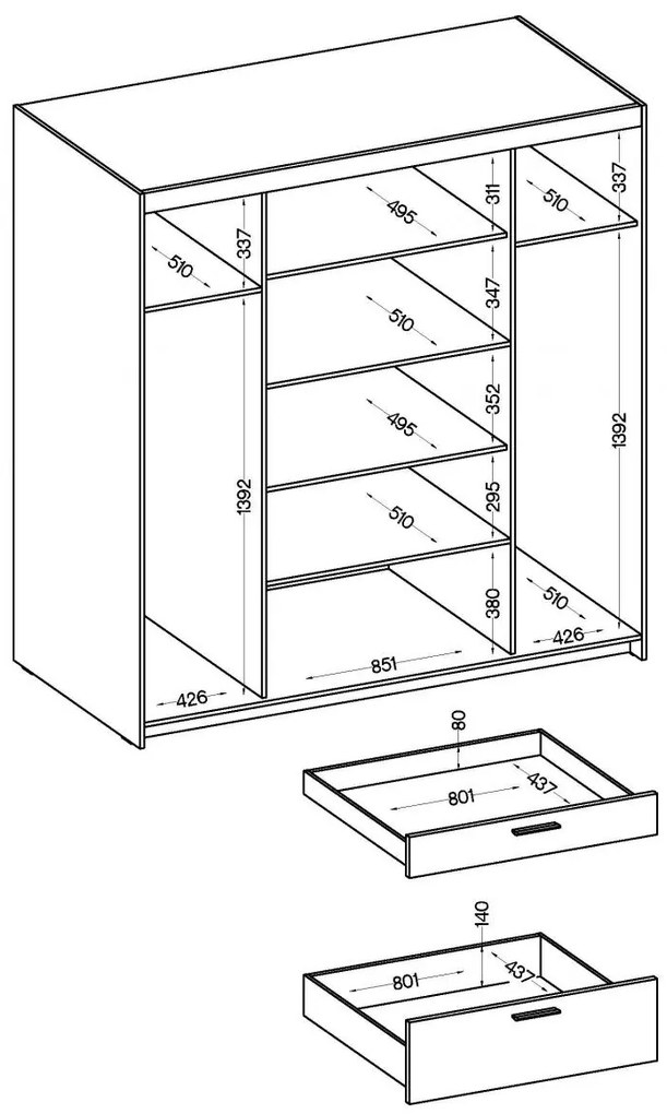 FN Skříň Enja 4D2S se zrcadlem dub sonoma