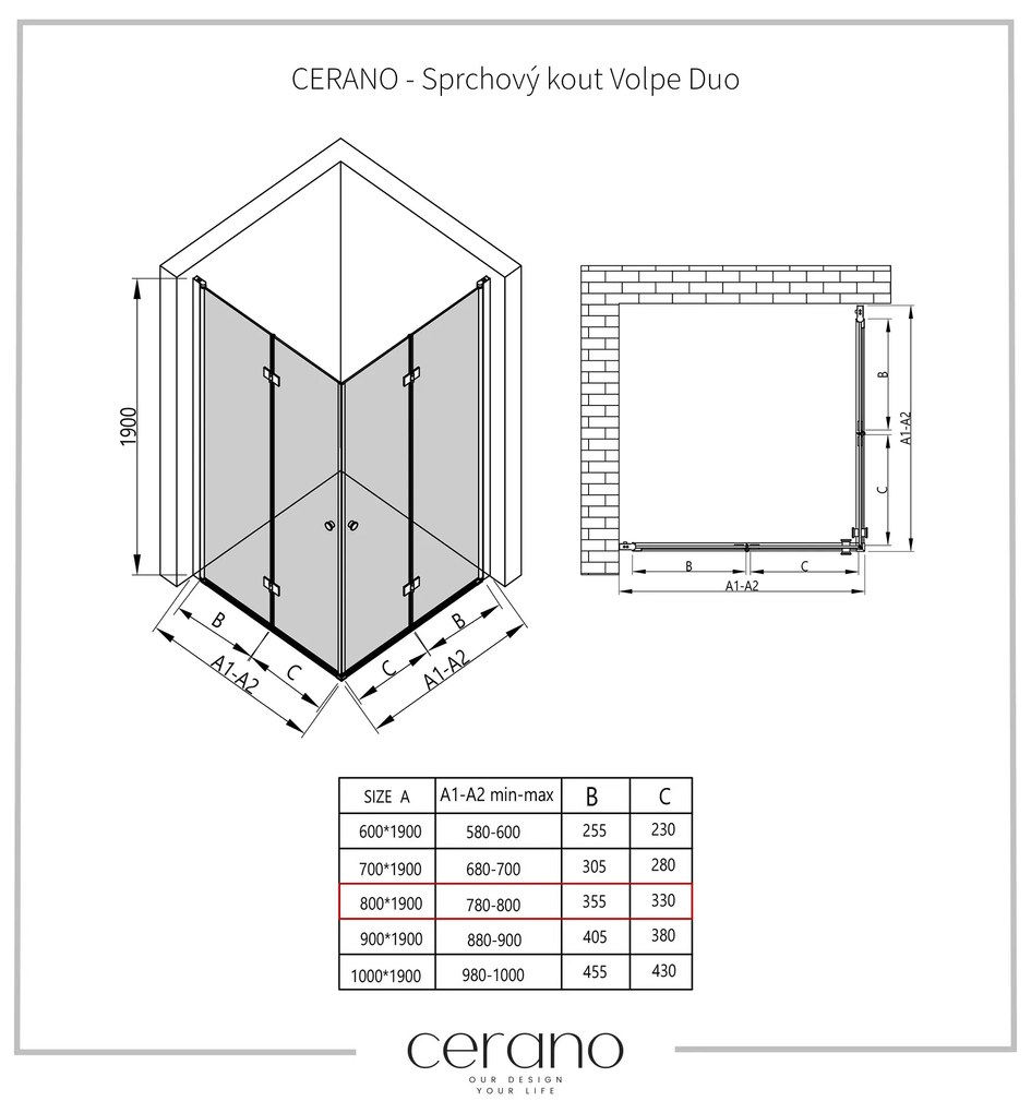 CERANO - Sprchový kout Volpe Duo L/P - chrom, transparentní sklo - 80x80 cm - skládací
