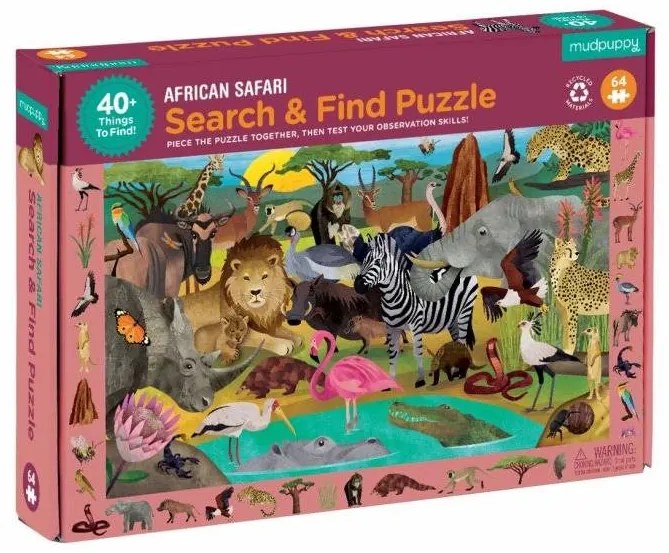 Puzzle hledej a najdi - africké safari (64 ks)