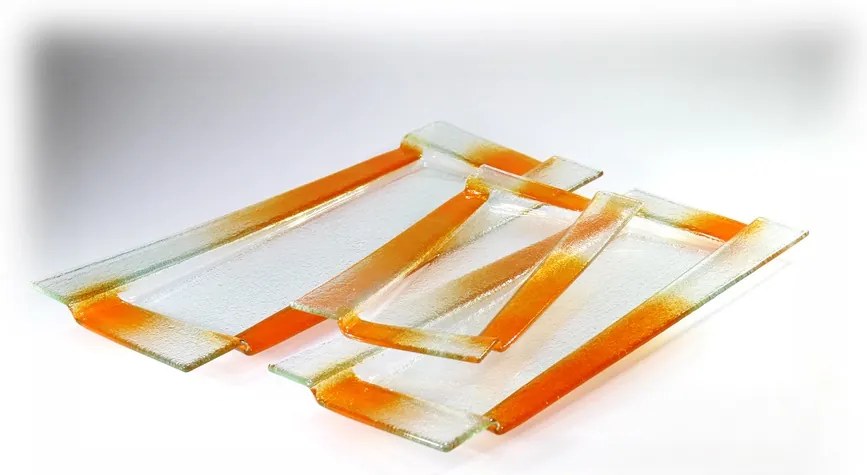 BDK-GLASS Skleněný obdélníkový tácek ZOOM oranžový Rozměr: 30x15cm