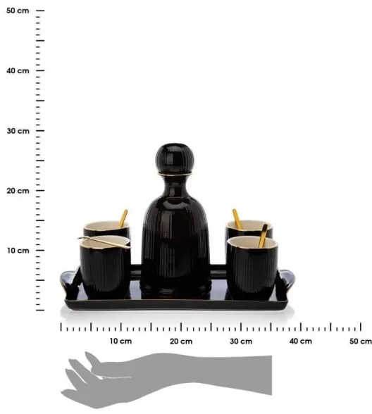 Keramická sada šálků s karafou a podnosem KENDI černá