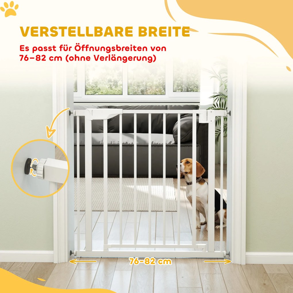 PawHut Schodišťová branka Bezpečnostní branka bez vrtání s automatickým zavíráním pro děti Kuchyňské schody 76-82 x 76 cm Bílá