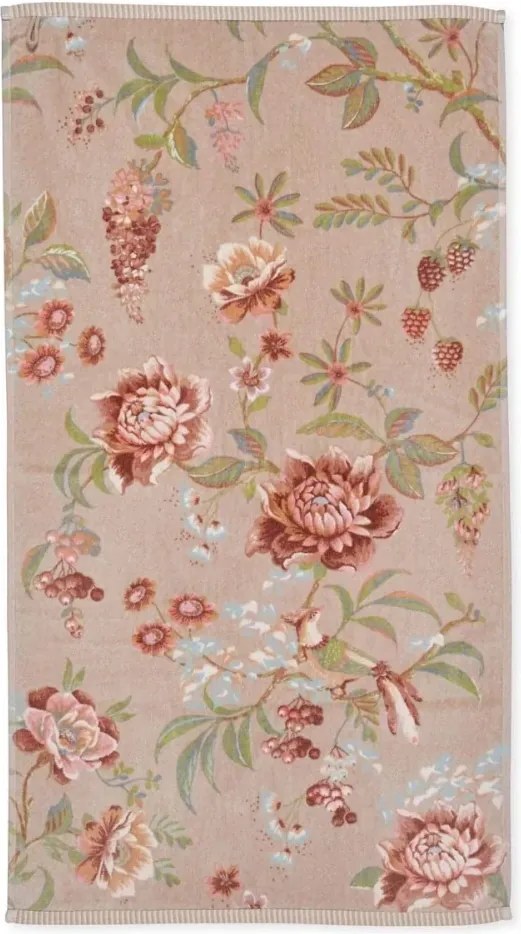 Pip Studio ručníky z bavlněného froté Secret Garden, khaki (Luxusní ručníky z bavlněného froté v designu Secret Garden v barvě khaki)