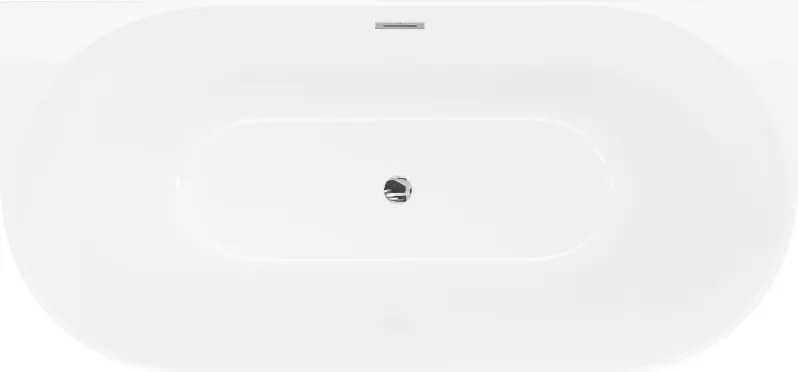 Mexen Oval Slim, volně stojící vana ke stěně 170 x 80 cm, bílá lesklá, chromový přepad, 52661708000-01