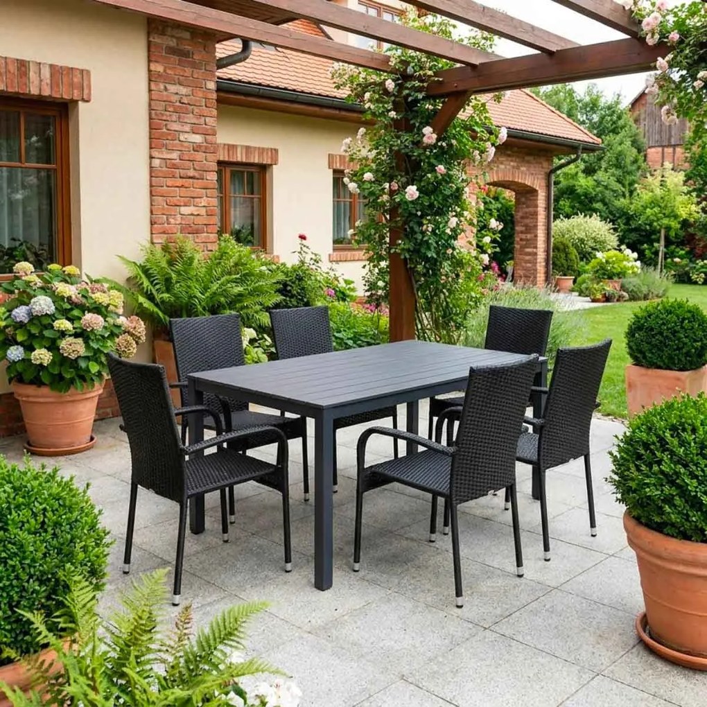 Vikio Zahradní ratanový set 150x90 pro 6 osob DT276-S šedý
