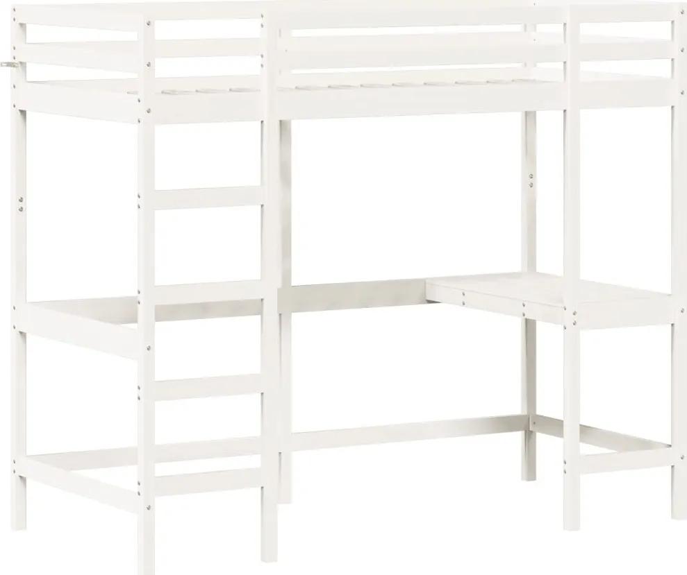 vidaXL Patrová postel se stolem voskově 90x190 cm masiv borovice [842859] Barva: Bílá