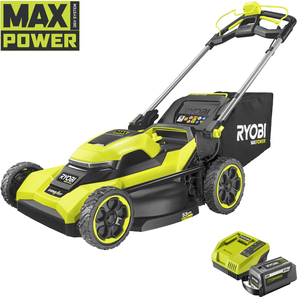 Ryobi RY36LMXSP53B-160 36V MAX POWER Bezuhlíková sekačka na trávu 53 cm (1x6.0Ah)