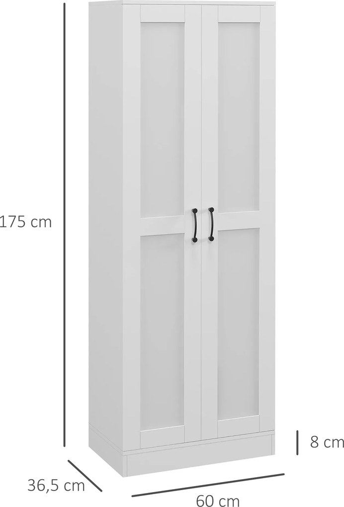 HOMCOM Bílý úložný kabinet se 2 dveřmi a 4 policemi, moderní styl, multifunkční pro ložnici, kancelář, kuchyni, 60 x 36,5 x 175 cm